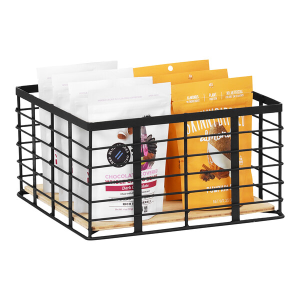 Cal-Mil Madison 12 1/2" x 12 1/2" x 7" Black Metal / Reclaimed Bamboo ...