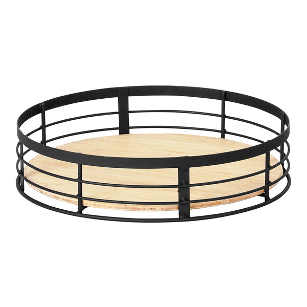 Cal-Mil Madison 12 1/2" x 3" Round Black Metal / Reclaimed Bamboo ...