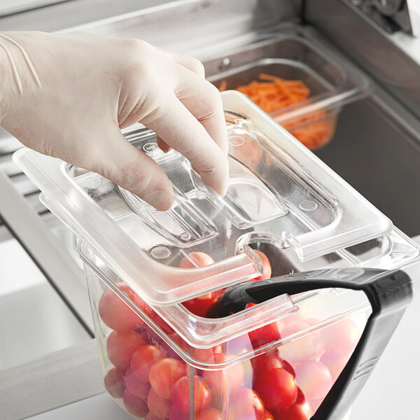 Choice 1/6 Size Clear Polycarbonate Food Pan Lid with Notch and Handle
