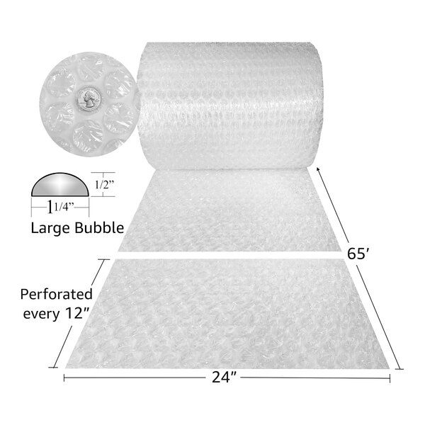 Lavex 24" x 65' Large 1/2" UPSable Perforated Bubble Roll