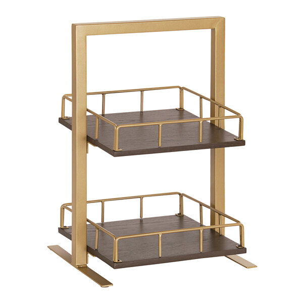 Cal-Mil Heritage 12" x 12" x 21" 2-Tier Gold Metal / Oak Wood Display ...