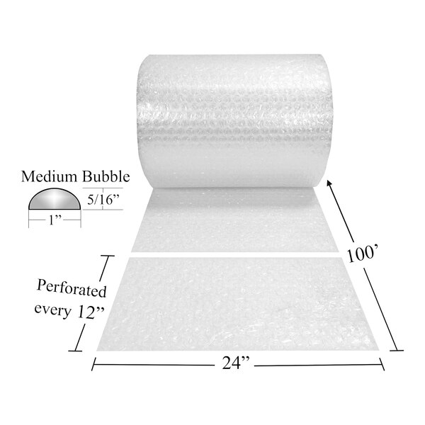 Lavex 24" x 100' Medium 5/16" UPSable Perforated Bubble Roll