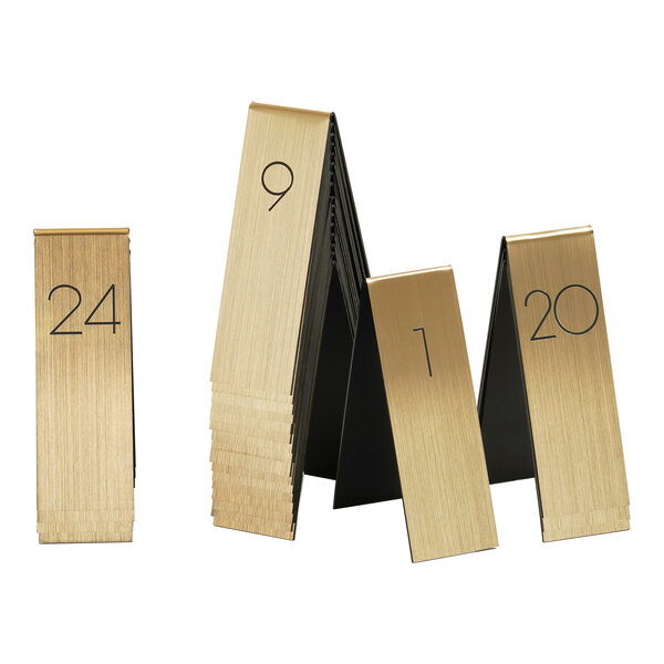 Cal-Mil 1 3/4" x 5" Gold / Black Number Table Tents - 1 to 25