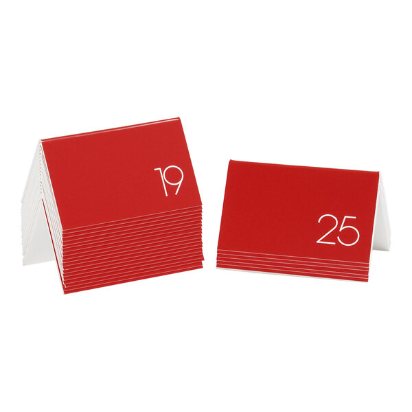Cal-Mil 5" x 3" Red / White Number Table Tents - 1 to 25