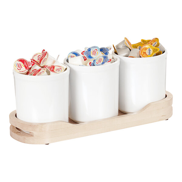 Cal-Mil Blonde Maple Wood Cylinder Tray with 3 Melamine Jars - 16" x 5 ...