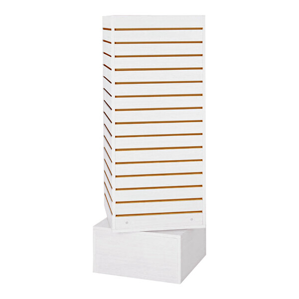 24" x 24" x 60" White Melamine Four-Sided Revolving Slatwall Merchandiser