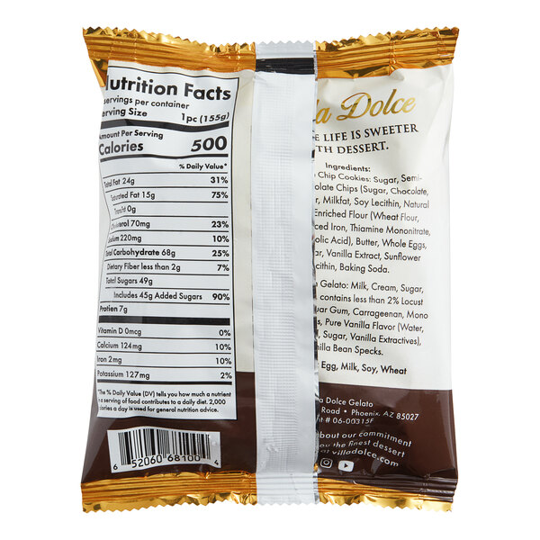 Villa Dolce Vanilla Bean Gelato Chocolate Chip Cookie Sandwich 5.7 oz ...