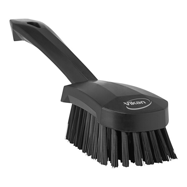 Vikan 41929 10" Black Washing Brush with Stiff Bristles