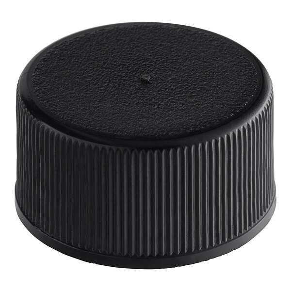 24/414 Flat Black Ribbed Continuous Thread Plastic Lid with F217 Liner ...