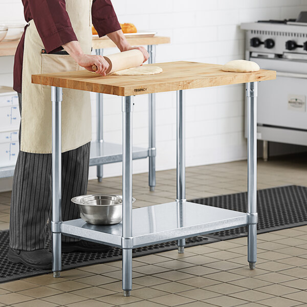 Regency 24" x 36" Wood Top Work Table with Galvanized Base and ...