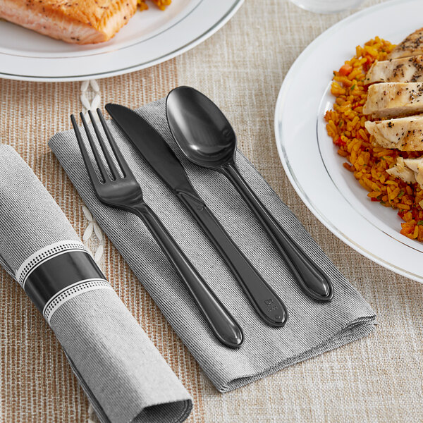 Hoffmaster CaterWrap 15 1/2" x 17" Pre-Rolled Linen-Like Onyx Gray ...