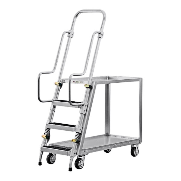 New Age Aluminum Stock Picking Cart with Ladder and 2 Lipped Shelves 50060
