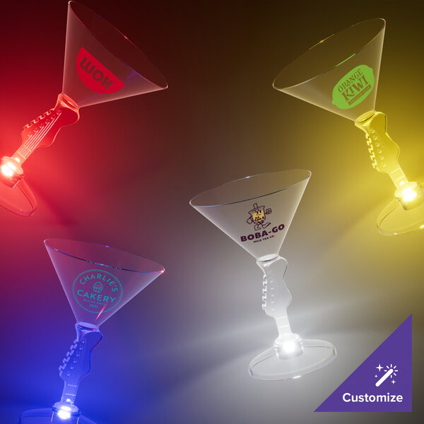 7 oz. Customizable Plastic Guitar Stem Martini Cup with White LED Light - 48/Case