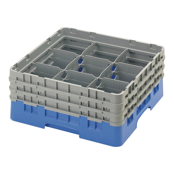 Cambro 9S638168 Blue Camrack Customizable 9 Compartment 6 7/8" Glass ...