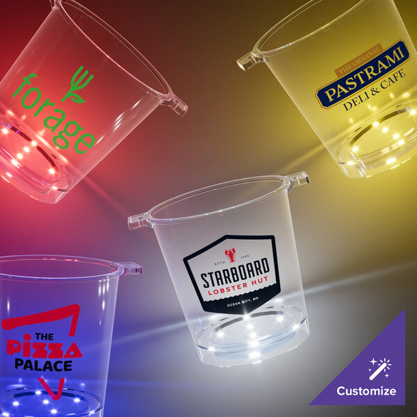 200 oz. Customizable Plastic Ice Bucket with 5 White LED Lights and ...