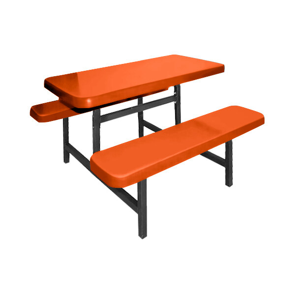 Sol-O-Matic 48" x 48" x 30" Orange Fiberglass Table with Fixed Bench Seats