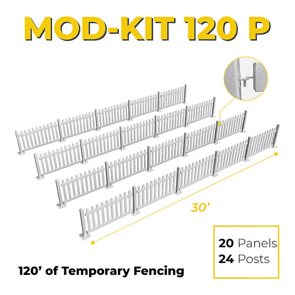 Mod-Fence Mod-Picket 120' White Picket Fence Starter Kit with 20 Fence ...