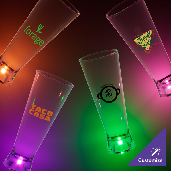 16 oz. Customizable Plastic Pilsner Cup with Purple LED Light - 50/Case