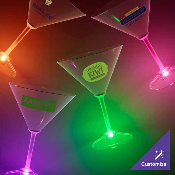 10 oz. Customizable Plastic Martini Cup with Pink LED Light - 24/Case