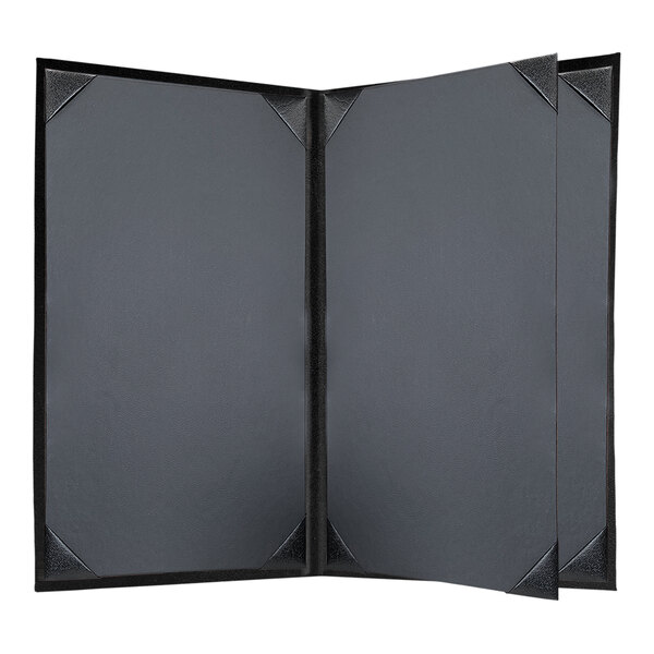 H. Risch, Inc. 8 1/2" x 14" Black Tuxedo Leather Customizable 4 View ...