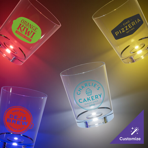 12 oz. Customizable Plastic Rocks Cup with Red LED Light - 100/Case