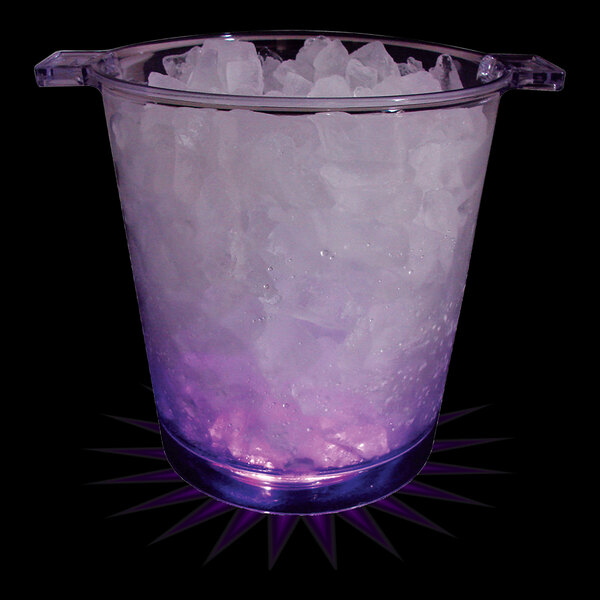200 oz. Customizable Plastic Ice Bucket with 5 Purple LED Lights and ...