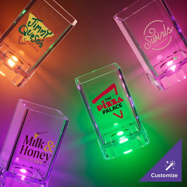2 oz. Customizable Plastic Square Shot Cup with Green LED Light - 100/Case