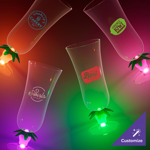 15 oz. Customizable Plastic Palm Tree Hurricane Cup with Purple LED ...