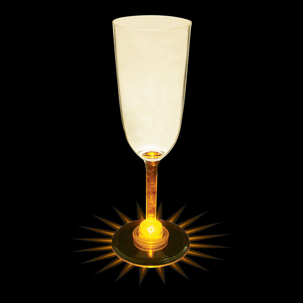 7 oz. Customizable Plastic Champagne Cup with Yellow LED Light - 48/Case