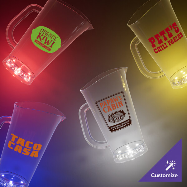 70 oz. Customizable Plastic Pitcher with Yellow LED Light - 12/Case