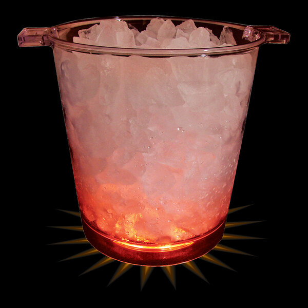 200 oz. Customizable Plastic Ice Bucket with 5 Orange LED Lights and ...