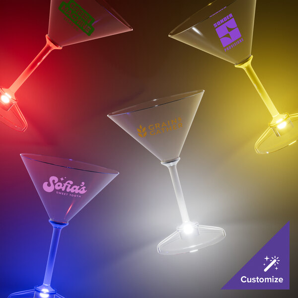 7 oz. Customizable Plastic Martini Cup with Yellow LED Light - 48/Case