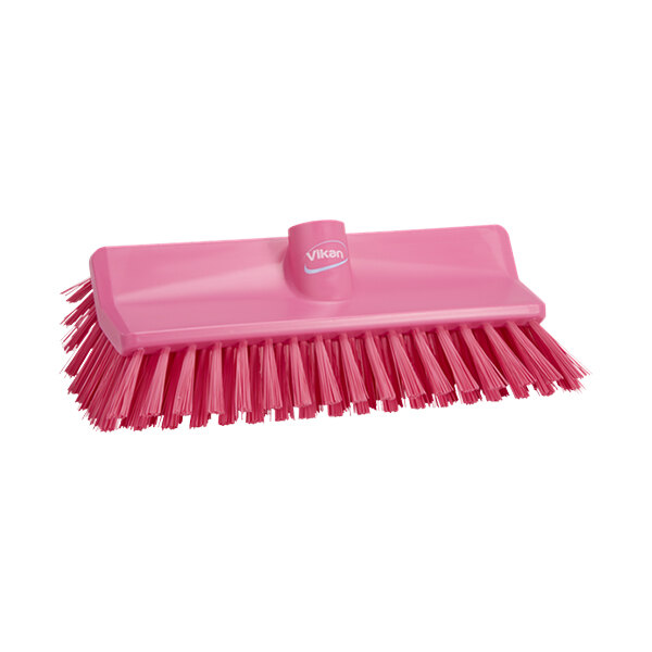 Vikan 70471 10 3/8" Pink High-Low Brush Head with Medium Stiff Bristles