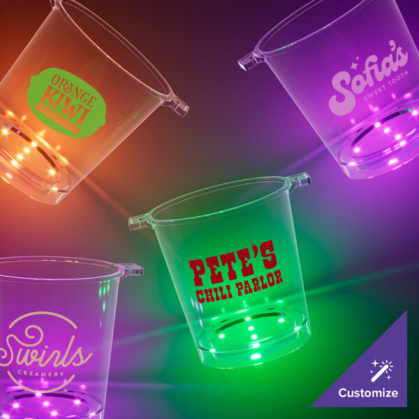 200 oz. Customizable Plastic Ice Bucket with 5 Green LED Lights and ...