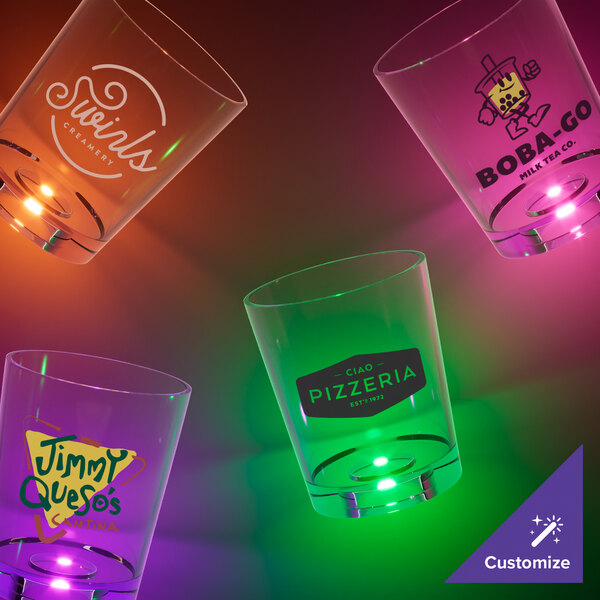 12 oz. Customizable Plastic Rocks Cup with Orange LED Light - 100/Case