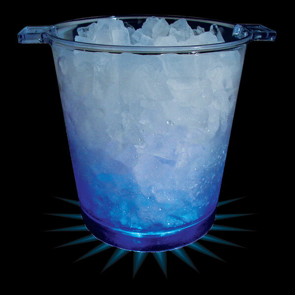 200 oz. Customizable Plastic Ice Bucket with 5 Blue LED Lights and ...