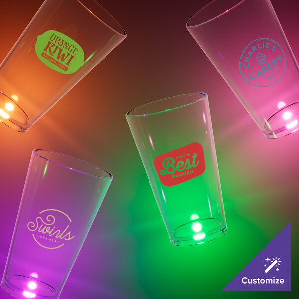 16 oz. Customizable Plastic Pint Cup with Purple LED Light - 100/Case