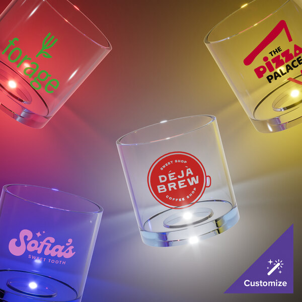 6 oz. Customizable Plastic Rocks Cup with Blue LED Light - 100/Case