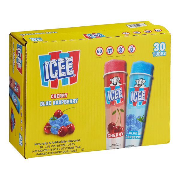 ICEE Cherry and Blue Raspberry Freeze Tube Variety Pack 3 fl. oz. - 30/Case