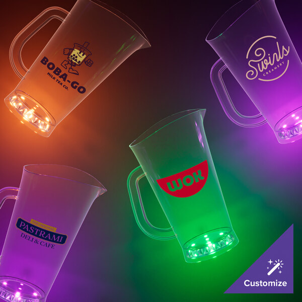 70 oz. Customizable Plastic Pitcher with Orange LED Light - 12/Case