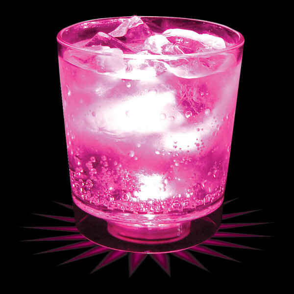 6 oz. Customizable Plastic Rocks Cup with Pink LED Light - 100/Case