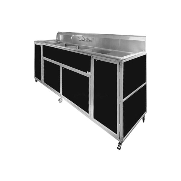 Monsam PSE-2004LA-BLACK Black Four Deep Basin Portable Commercial Sink ...