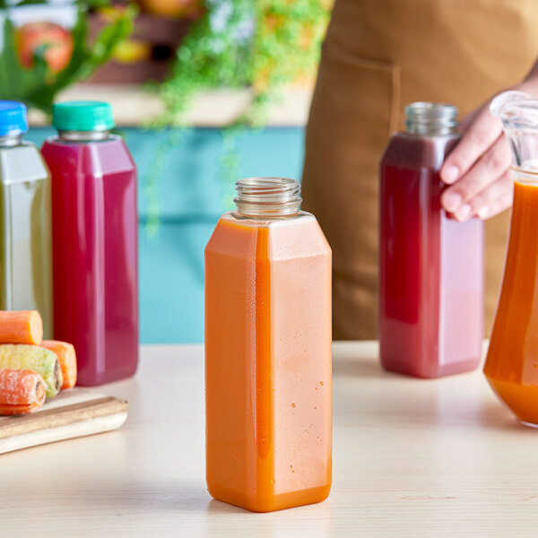 Captiva Containers 16 oz. Tall Square rPET Clear Juice Bottle - 160/Bag