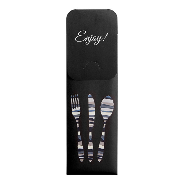 Dinex Black Enjoy Paper Cutlery Caddy with Napkin - 600/Case