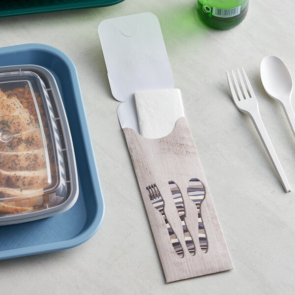 Dinex Woodgrain Enjoy Paper Cutlery Caddy with Napkin - 600/Case
