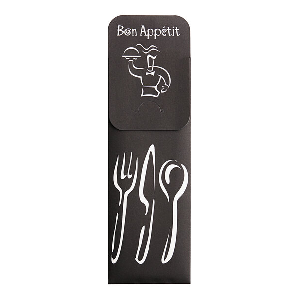 Dinex Black Bon Appetit Paper Cutlery Caddy with Napkin - 600/Case