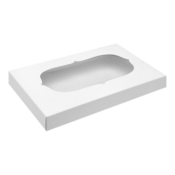 Simplex 9 3/8" x 6" x 1 1/8" 2-Piece 1 lb. White Candy Box with Design ...