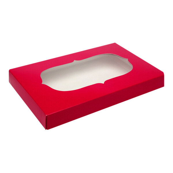 Simplex 9 3/8" x 6" x 1 1/8" 2-Piece 1 lb. Red Candy Box with Design ...