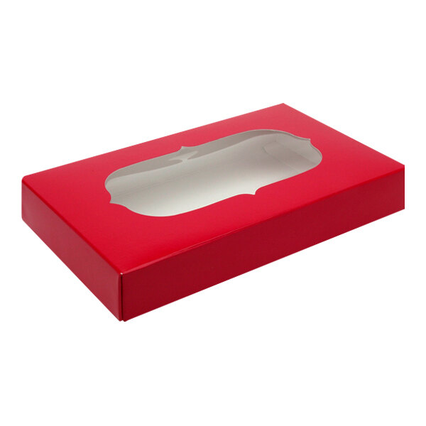 Simplex 7" x 4 3/8" x 1 1/8" 2-Piece 1/2 lb. Red Candy Box with Design ...