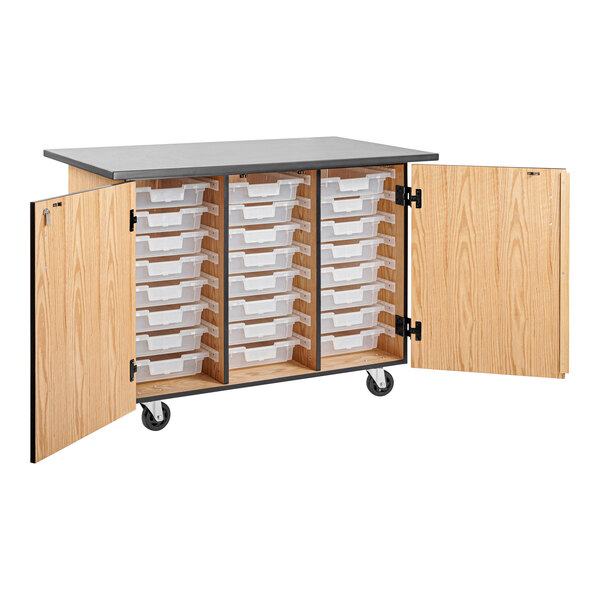 National Public Seating 28" x 48" Mobile Science Cart with 24 Tote Trays